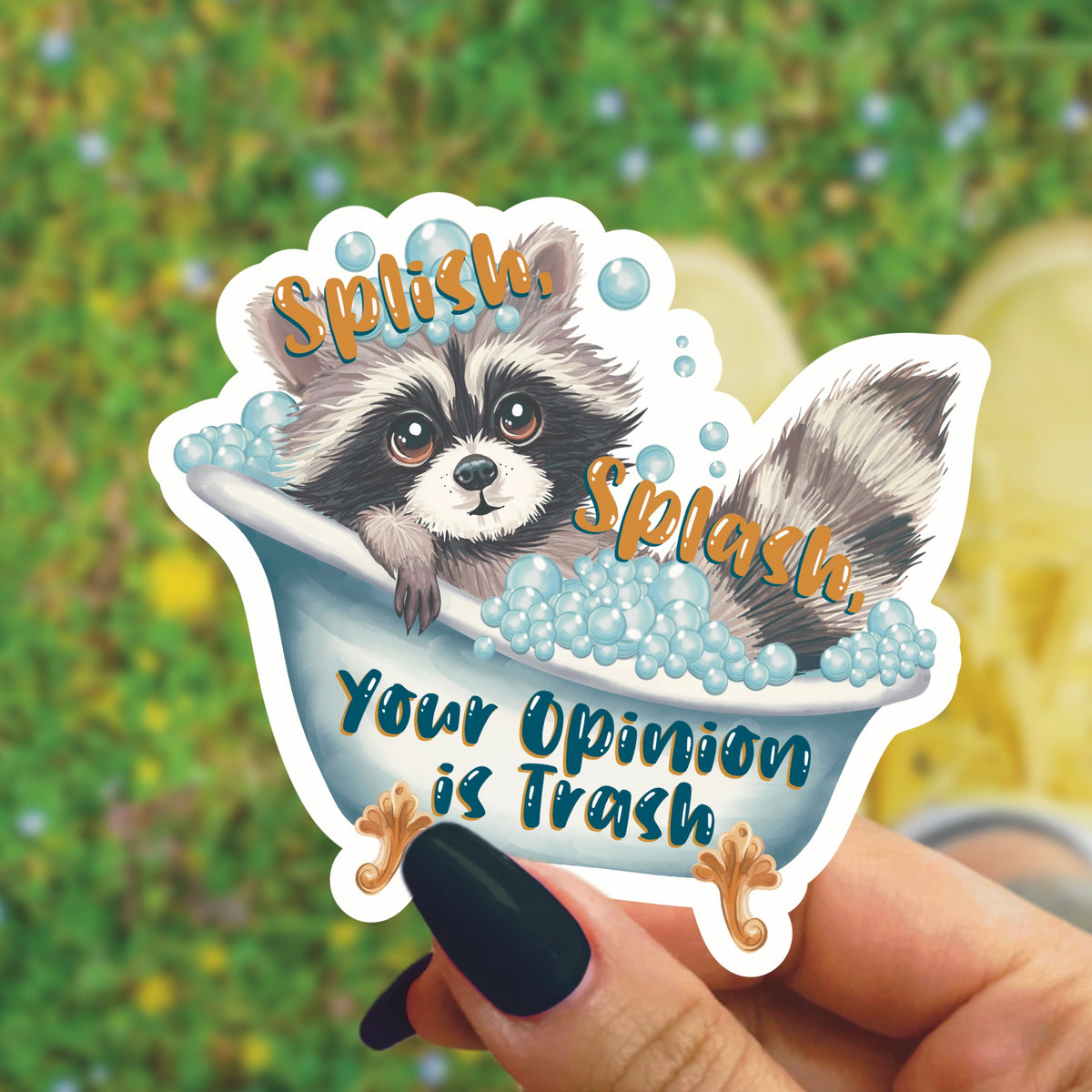 “Splish, Splash” Raccoon Sticker – Velvet in Verse